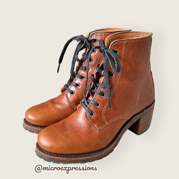 Frye | Shoes | Frye Sabrina 6g Cognac Brown Real Leather Laced Combat ...